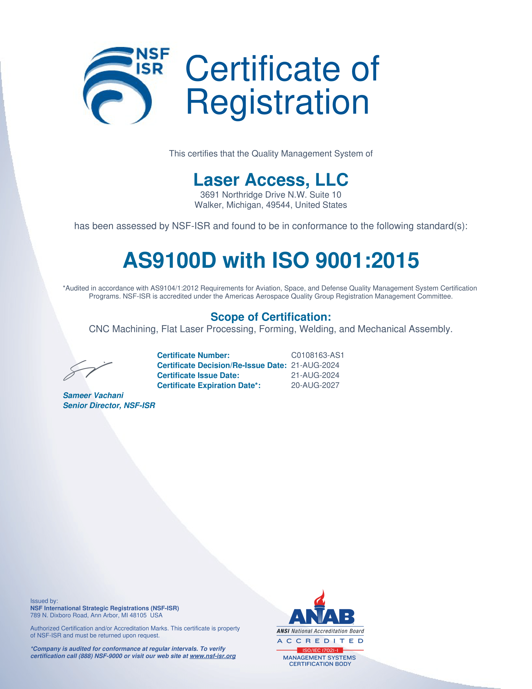 Certifications - Laser Access